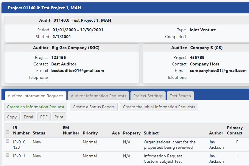 Creating and Managing Information Requests (IRs) - myAuditHUB