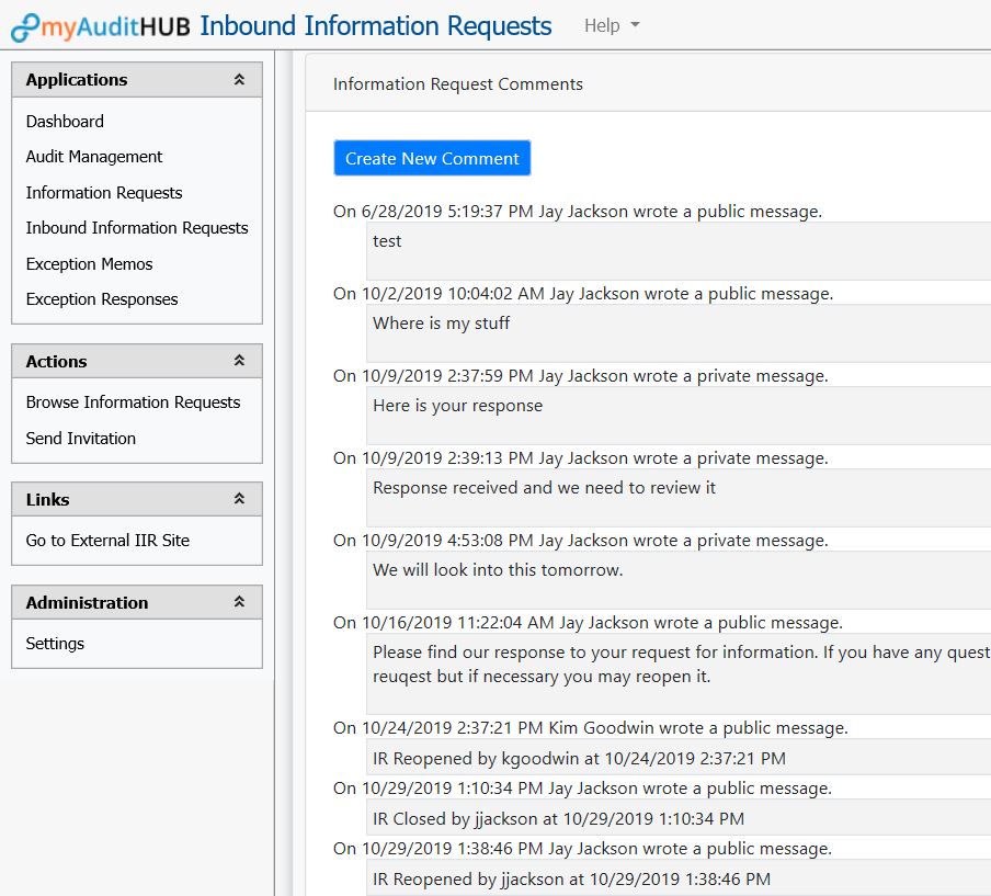 Inbound Information Requests (IIRs) - myAuditHUB
