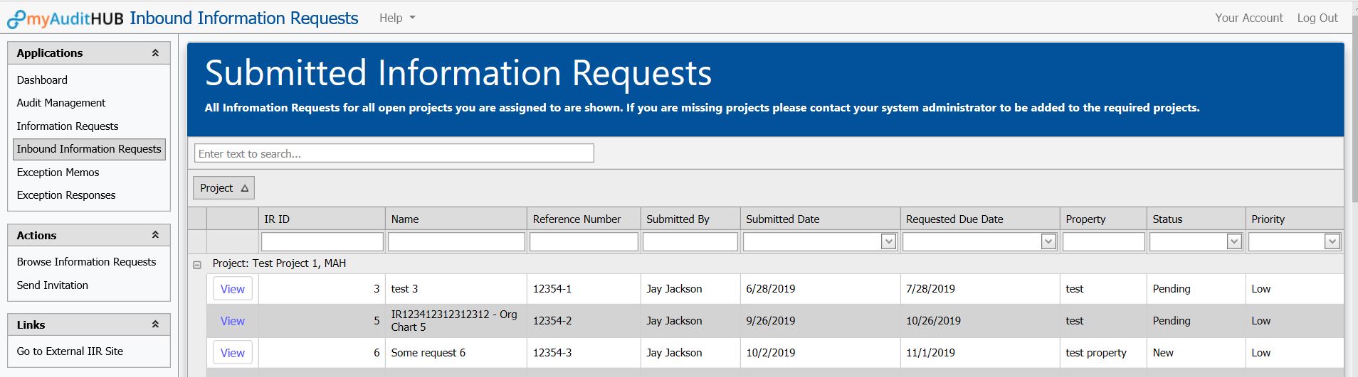 Inbound Information Requests (IIRs) - myAuditHUB